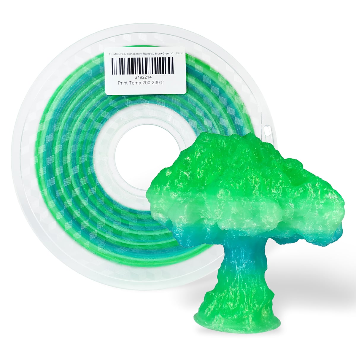 1 x PLA 3D Filament 1.75mm Transparent Rainbow TR-MC3 (Blue+Green ...