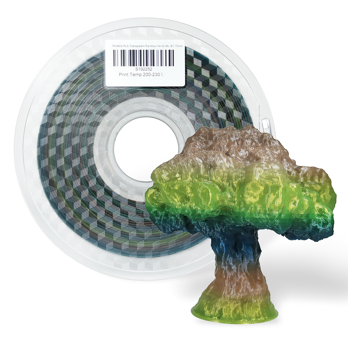 1 x PLA 3D Filament 1.75mm Transparent Rainbow TR-MC8 (Yellow+Green ...