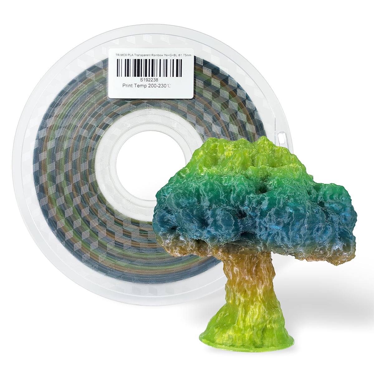 1 x PLA 3D Filament 1.75mm Transparent Rainbow TR-MC6 (Yellow+Green ...