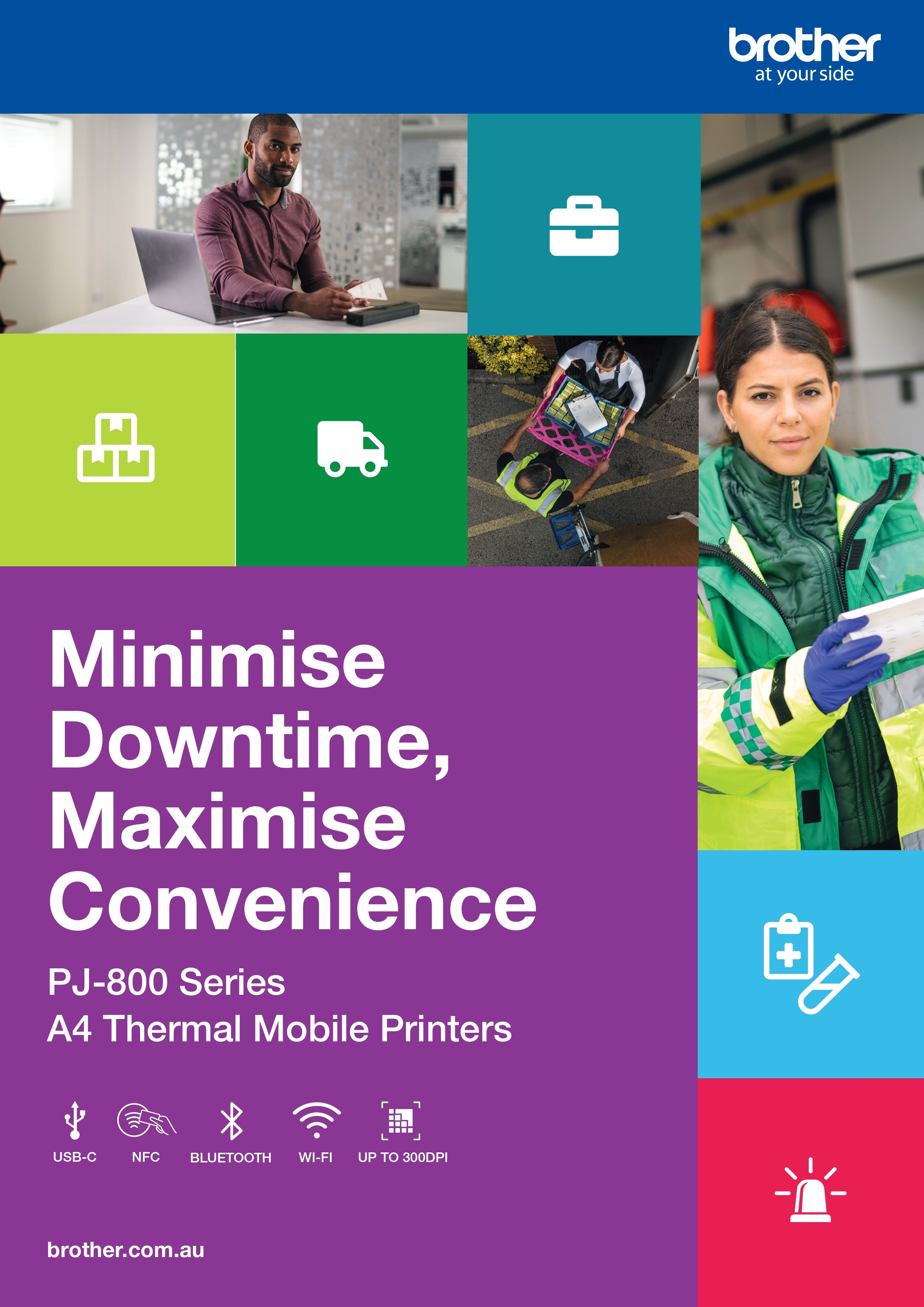 Brother PJ-883 Mobile A4 Thermal Printer with MFi Bluetooth, WI-Fi, NFC ...