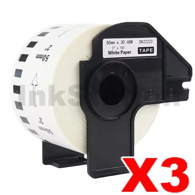 Brother 3 x Compatible DK-22223 Black Text on White Continuous Paper ...