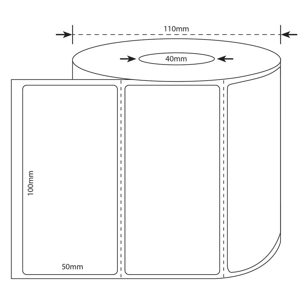 100mm X 50mm Perforated Direct Thermal Labels White - 1200 Labels per ...