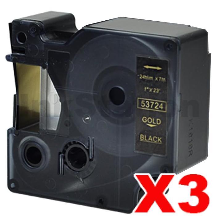 Dymo 3 x SD53724 Compatible 24mm Gold Text on Black Label Cassette - 7 ...