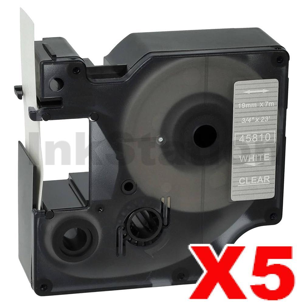Dymo 5 x SD45810 Compatible 19mm White Text on Clear Label Cassette - 7 ...
