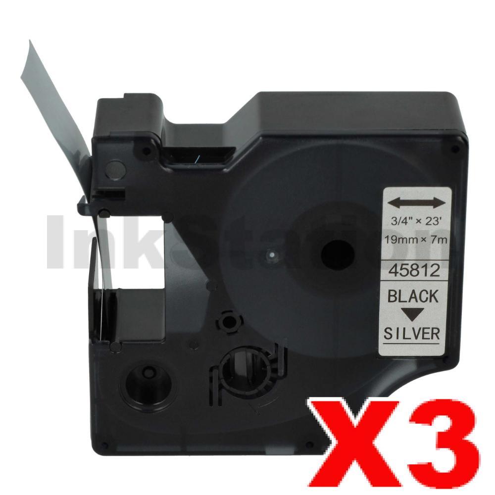 Dymo 3 x SD45812 Compatible 19mm Black Text on Silver Label Cassette ...