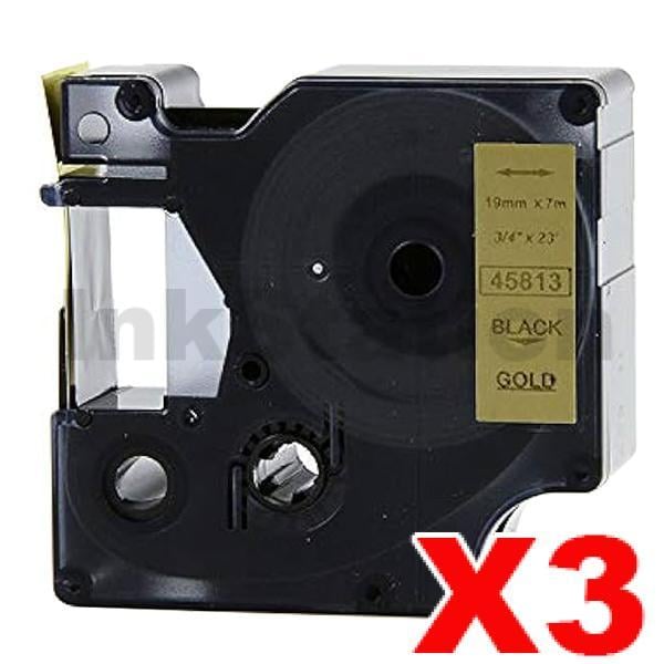 Dymo 3 x SD45813 Compatible 19mm Black Text on Gold Label Cassette - 7 ...