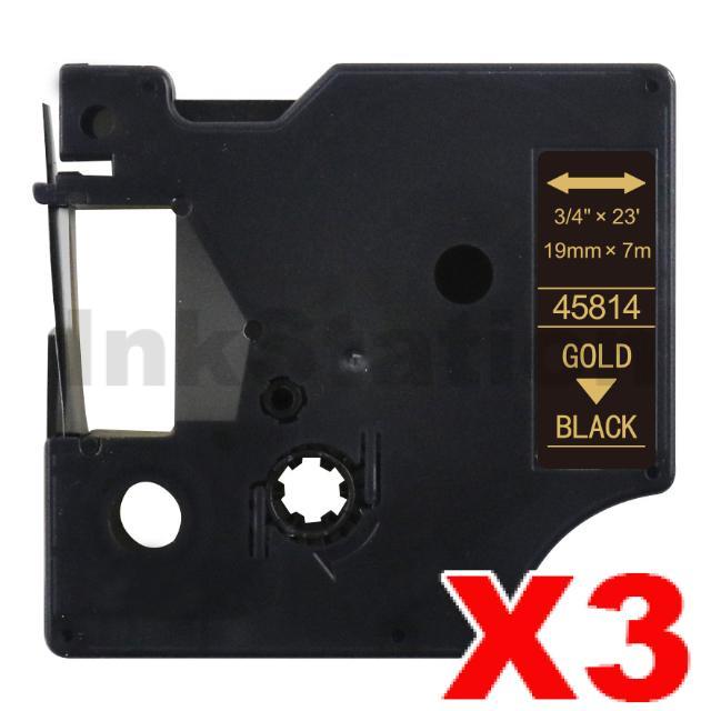 Dymo 3 x SD45814 Compatible 19mm Gold Text on Black Label Cassette - 7 ...