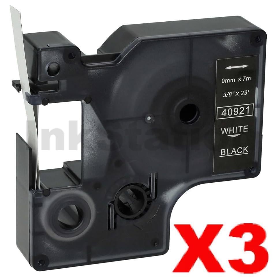 Dymo 3 x SD40921 Compatible 9mm White Text on Black Label Cassette - 7 ...
