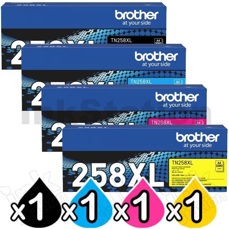 Brother 4 Pack Genuine TN-258XL High Yield Toner Cartridges Combo [1BK ...