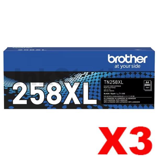 Brother 3 x Genuine TN-258XLBK Black High Yield Toner Cartridge - 3,000 ...