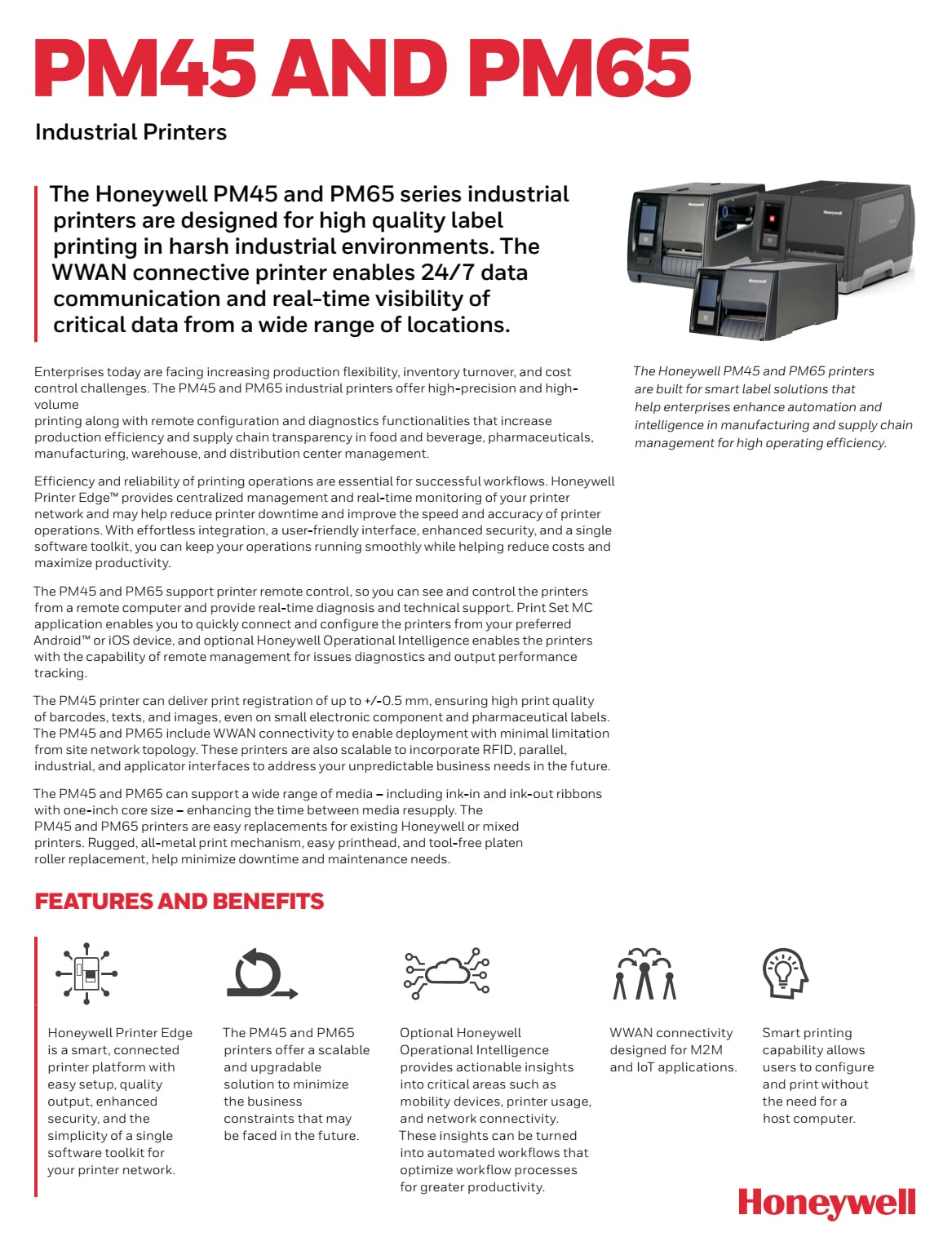 Honeywell PM45A Industrial Thermal Transfer Label Printer Full Touch ...
