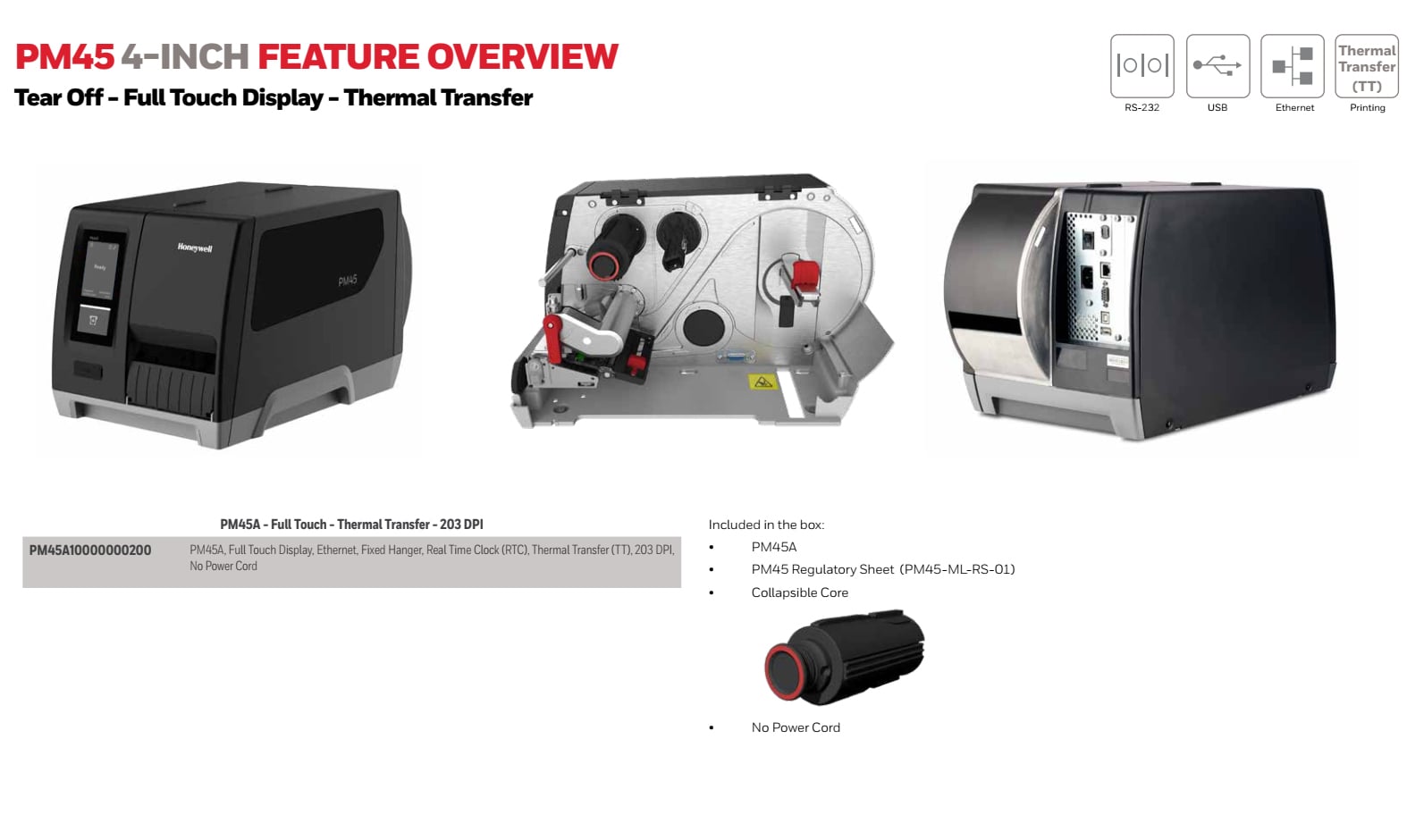 Honeywell PM45A Industrial Thermal Transfer Label Printer Full Touch ...