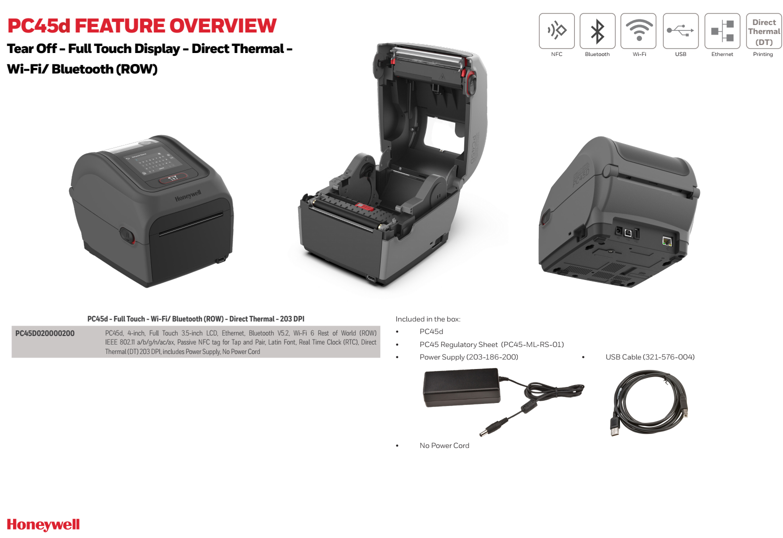 Honeywell PC45D 4-Inch Desktop Direct Thermal Label Printer 203DPI ...