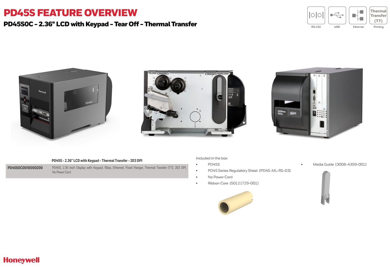 Honeywell PD45S Industrial 203DPI Thermal Label Printer with 2.36" LCD ...