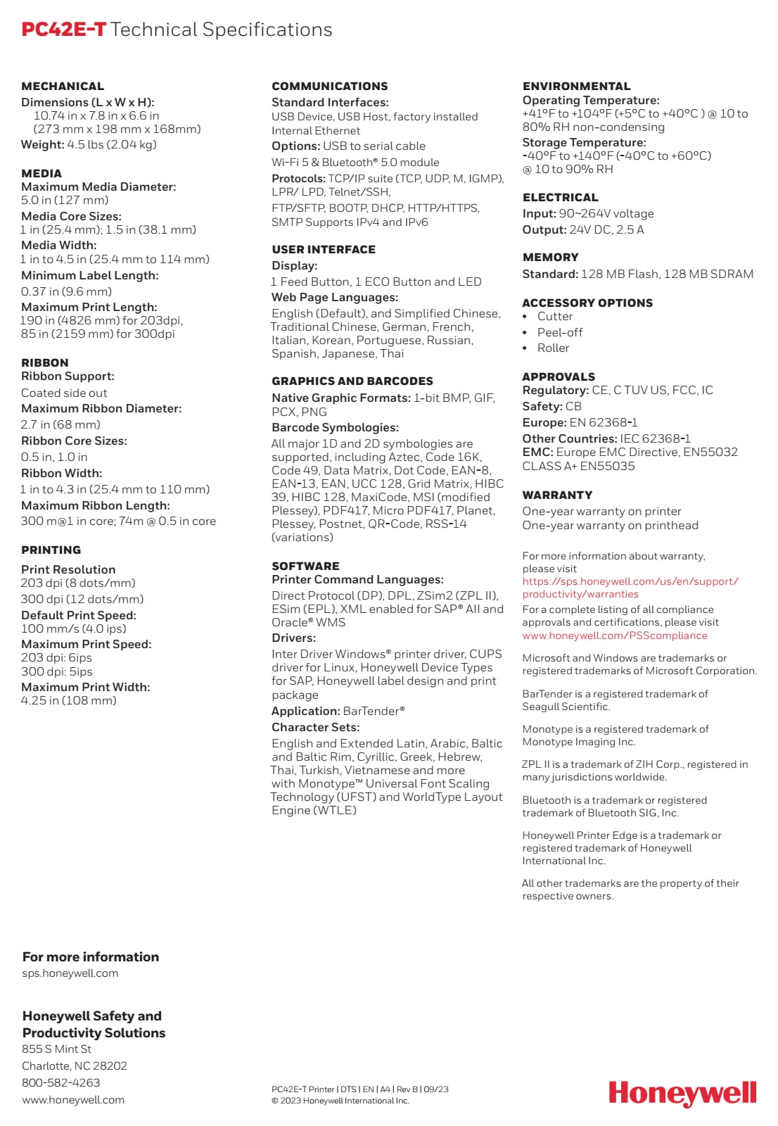 Honeywell PC42E-T 300DPI High Resolution Thermal Transfer Desktop ...