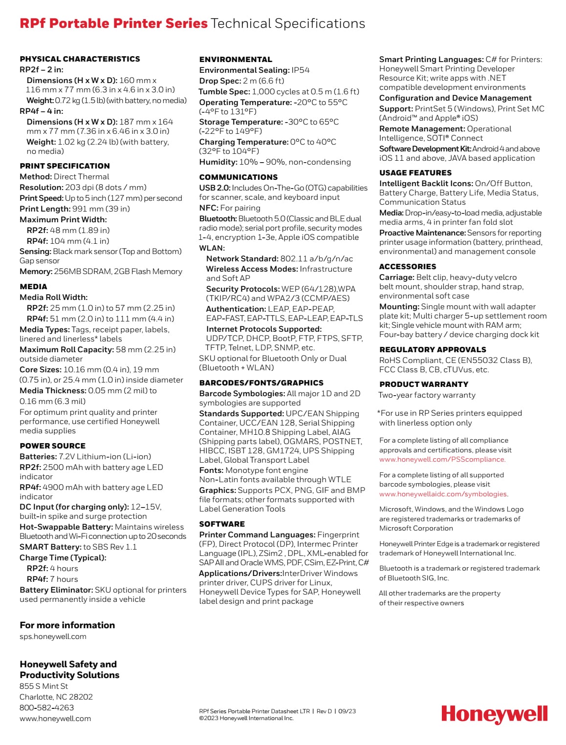 Honeywell RP4F 4-Inch Portable Label & Receipt Printer Direct Thermal ...