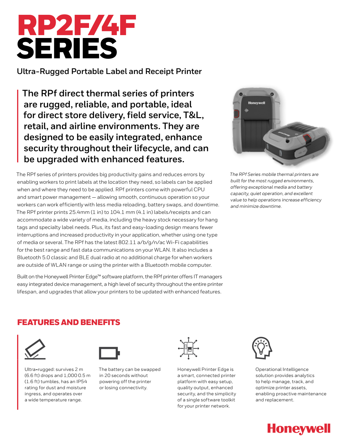 Honeywell RP4F 4-Inch Portable Label & Receipt Printer Direct Thermal ...