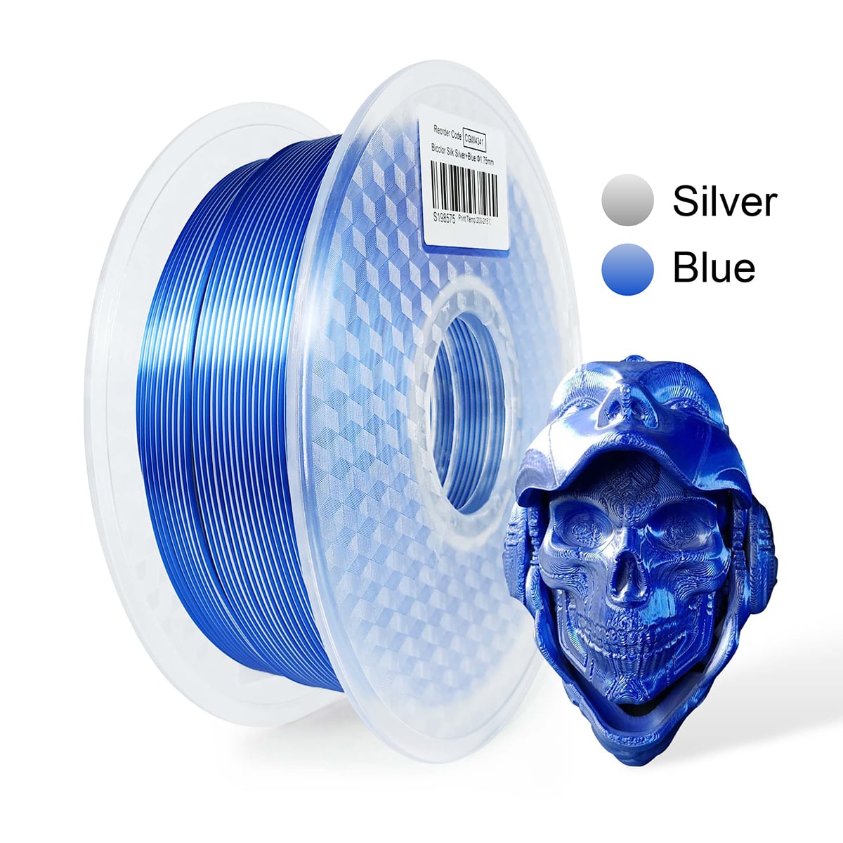1 x Silk PLA 3D Filament 1.75mm Bicolour Silver & Blue - 1KG - InkStation