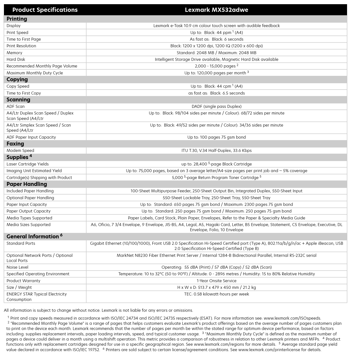 Lexmark MX532adwe Wireless A4 Mono Multifunction Laser Printer - Print ...