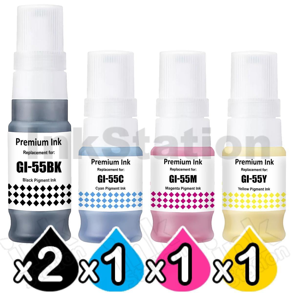 Canon 5-Pack Compatible GI-55 Ink Bottle Combo [2BK,1C,1M,1Y] - Ink ...