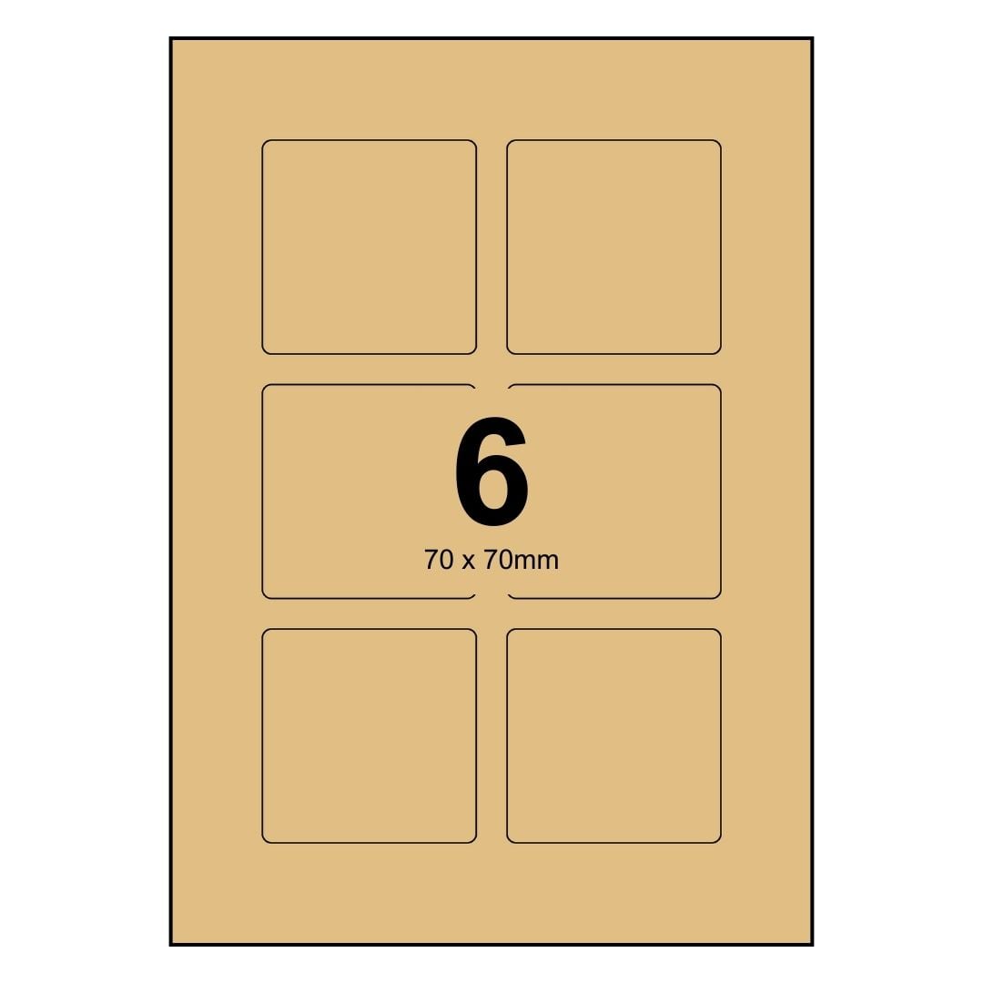 10 Sheets A4 Kraft Brown Paper Laser Inkjet Sticker Labels 70 x 70mm ...