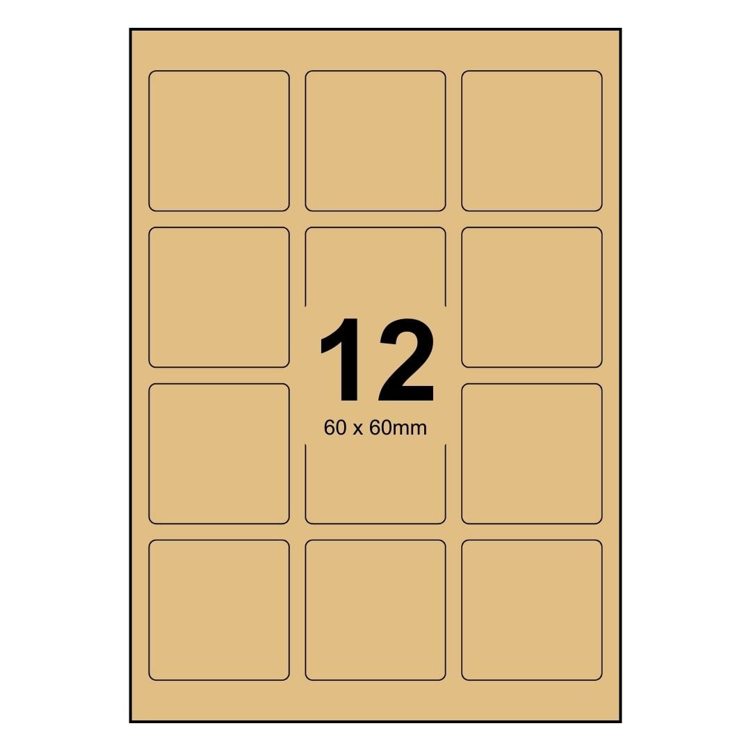 10 Sheets A4 Kraft Brown Paper Laser Inkjet Sticker Labels 60 x 60mm ...