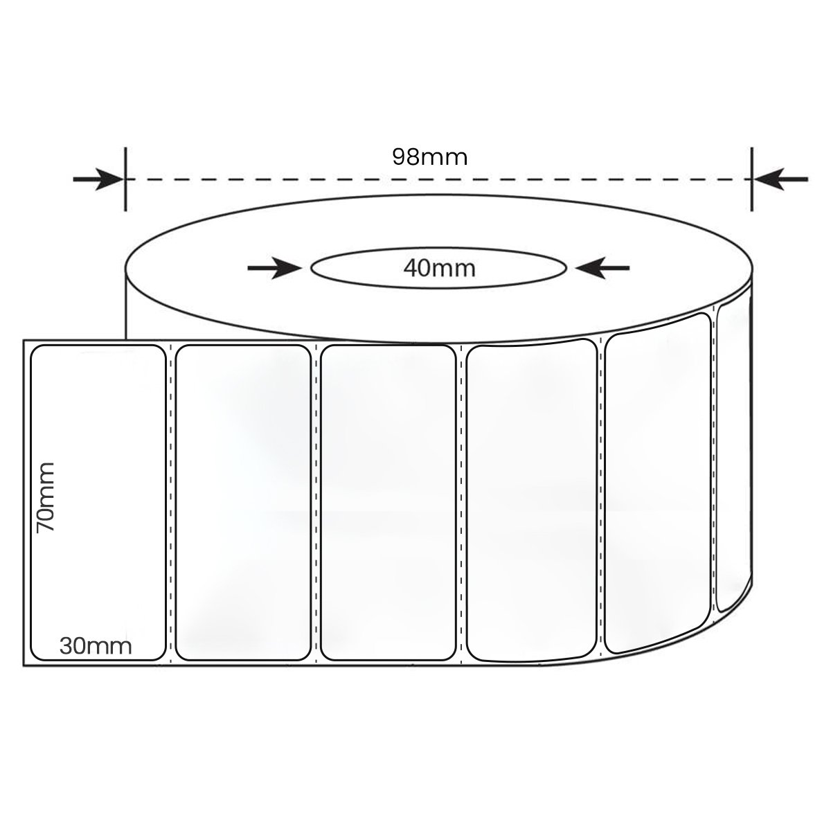 70mm X 30mm Perforated Direct Thermal Labels White - 1600 Labels per ...