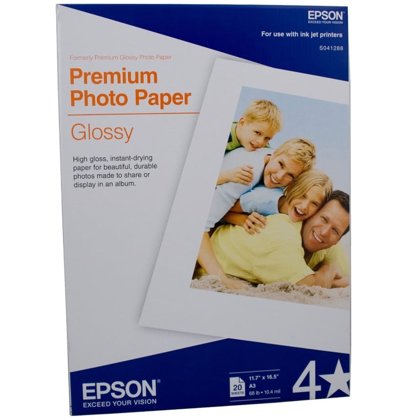 Epson S041288 Genuine Premium Glossy Photo Paper 255gsm A3 - 20 sheets ...